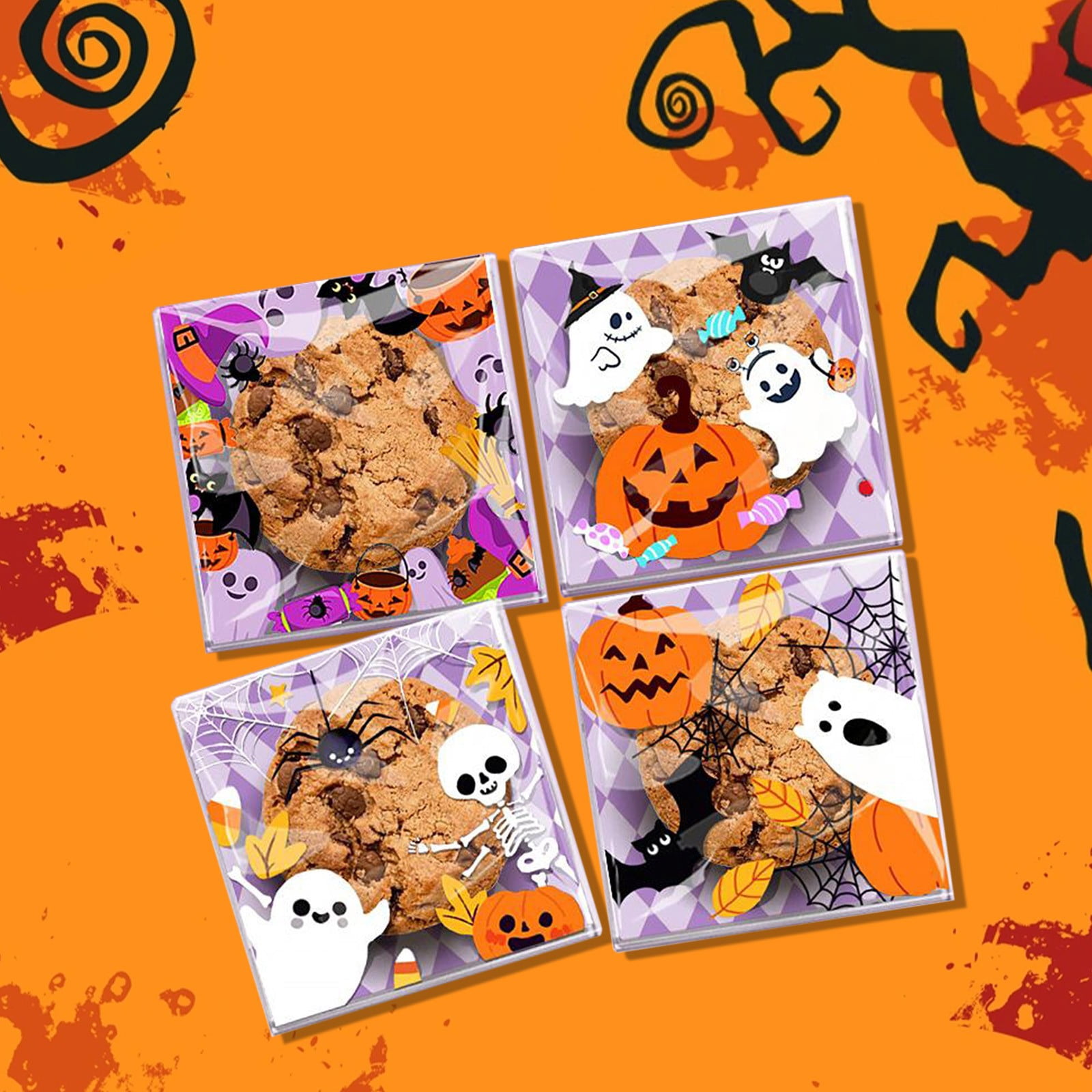 Halloween Candy Bags,100pcs Halloween Treat Bags,Halloween Self ...