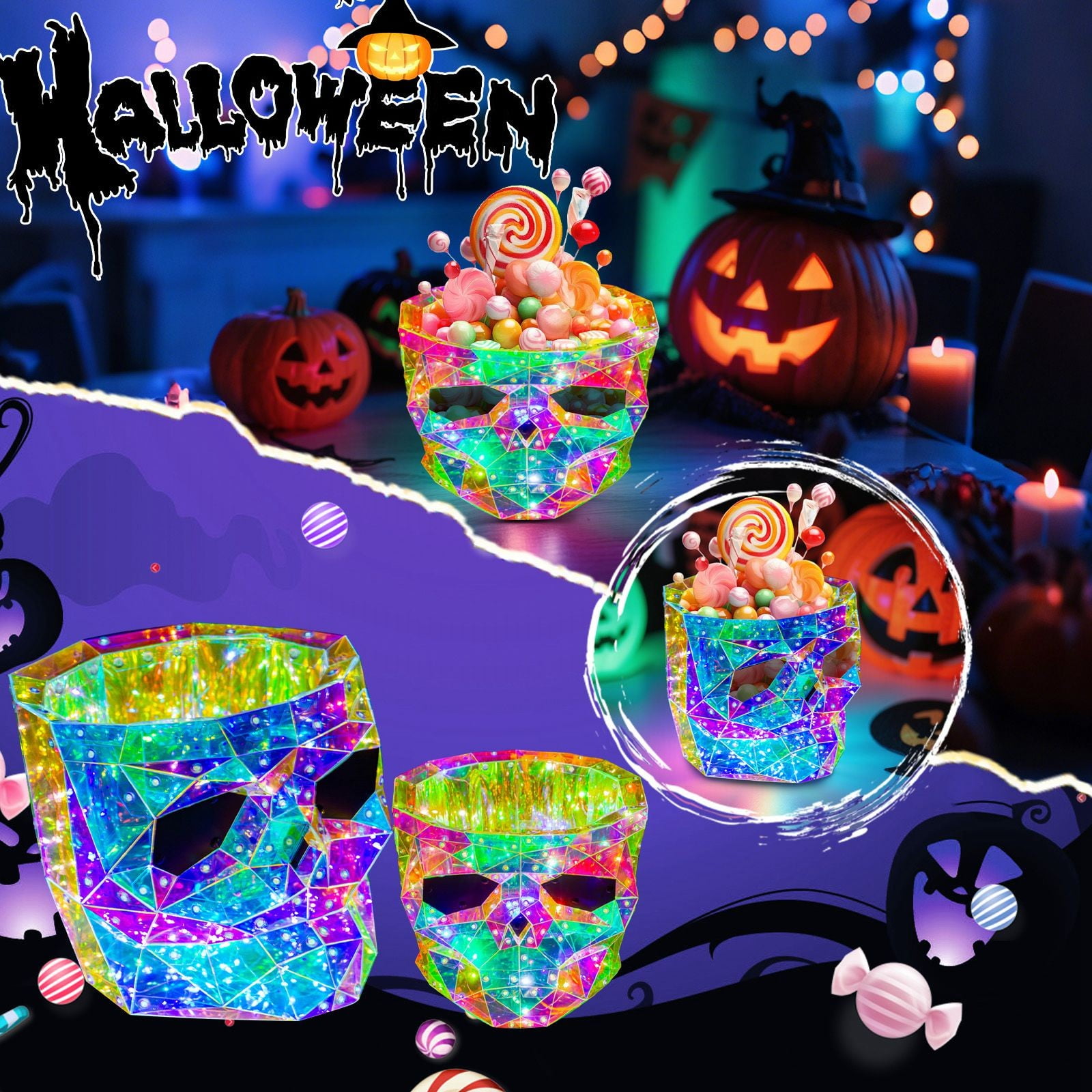 Halloween Candy Bowl, Halloween Skull Candy Dish- Deep Skull Head ...