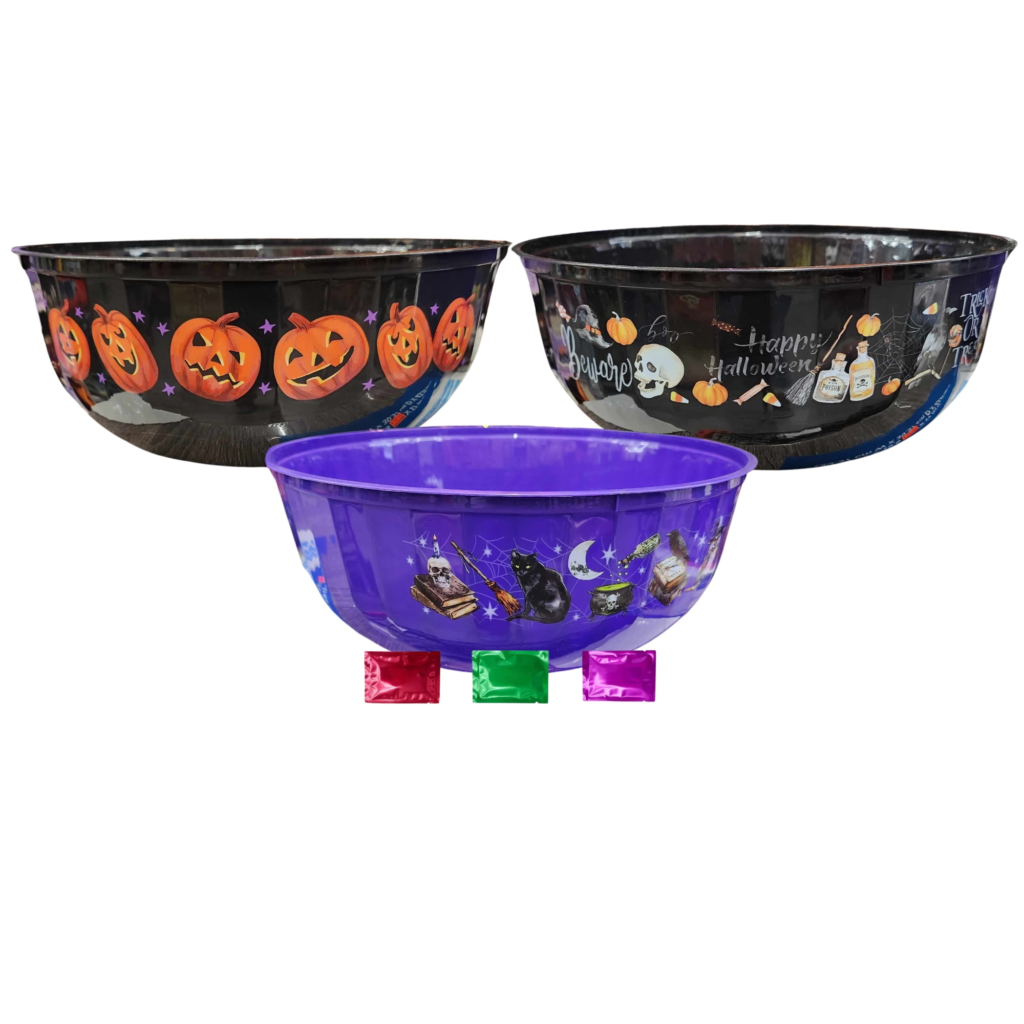 Halloween Candy Bowls Set of 3 – Pumpkin Skull Witch Cat Designs – 12 ...