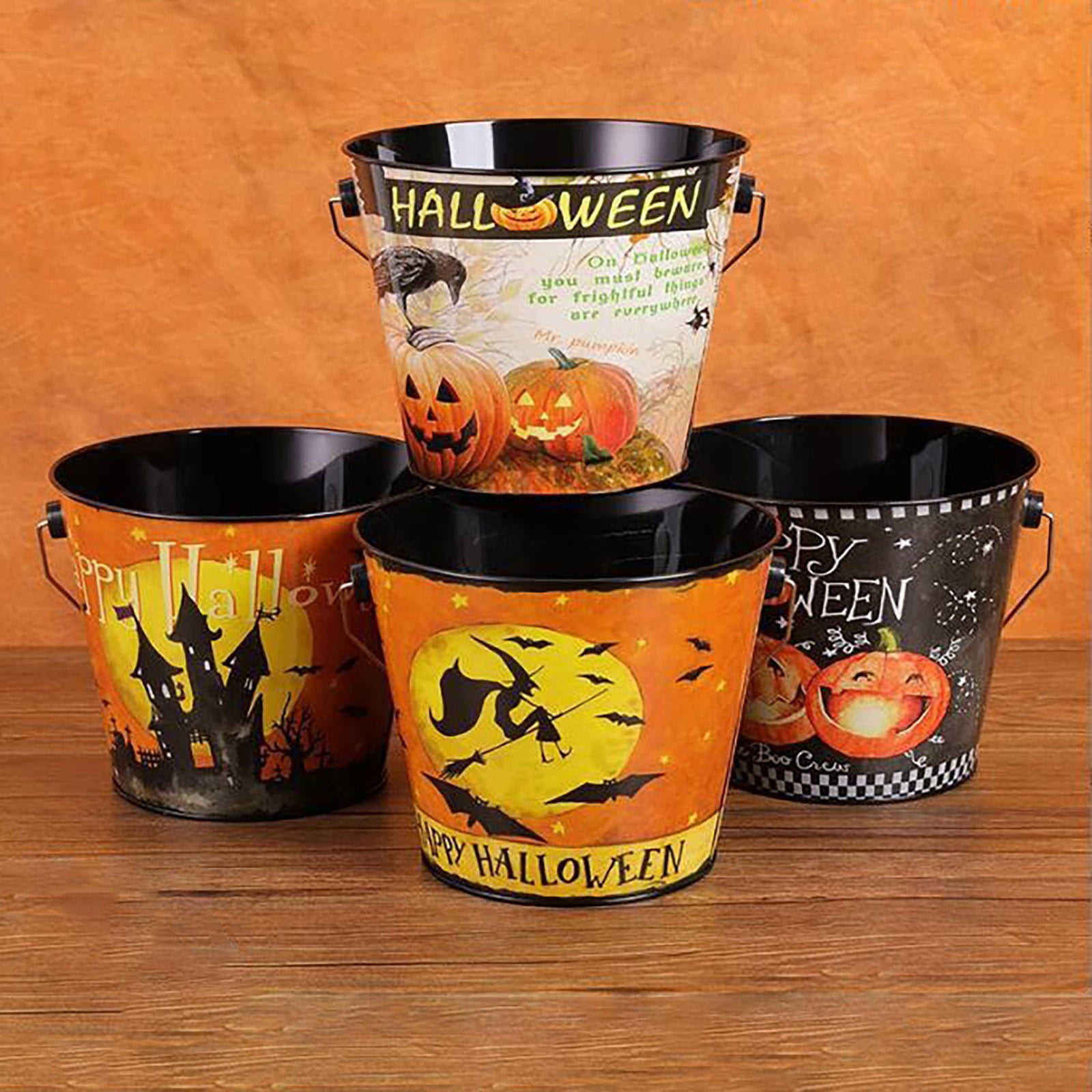 Halloween Candy Bucket Halloween Bucket With Handle For Halloween Steel ...