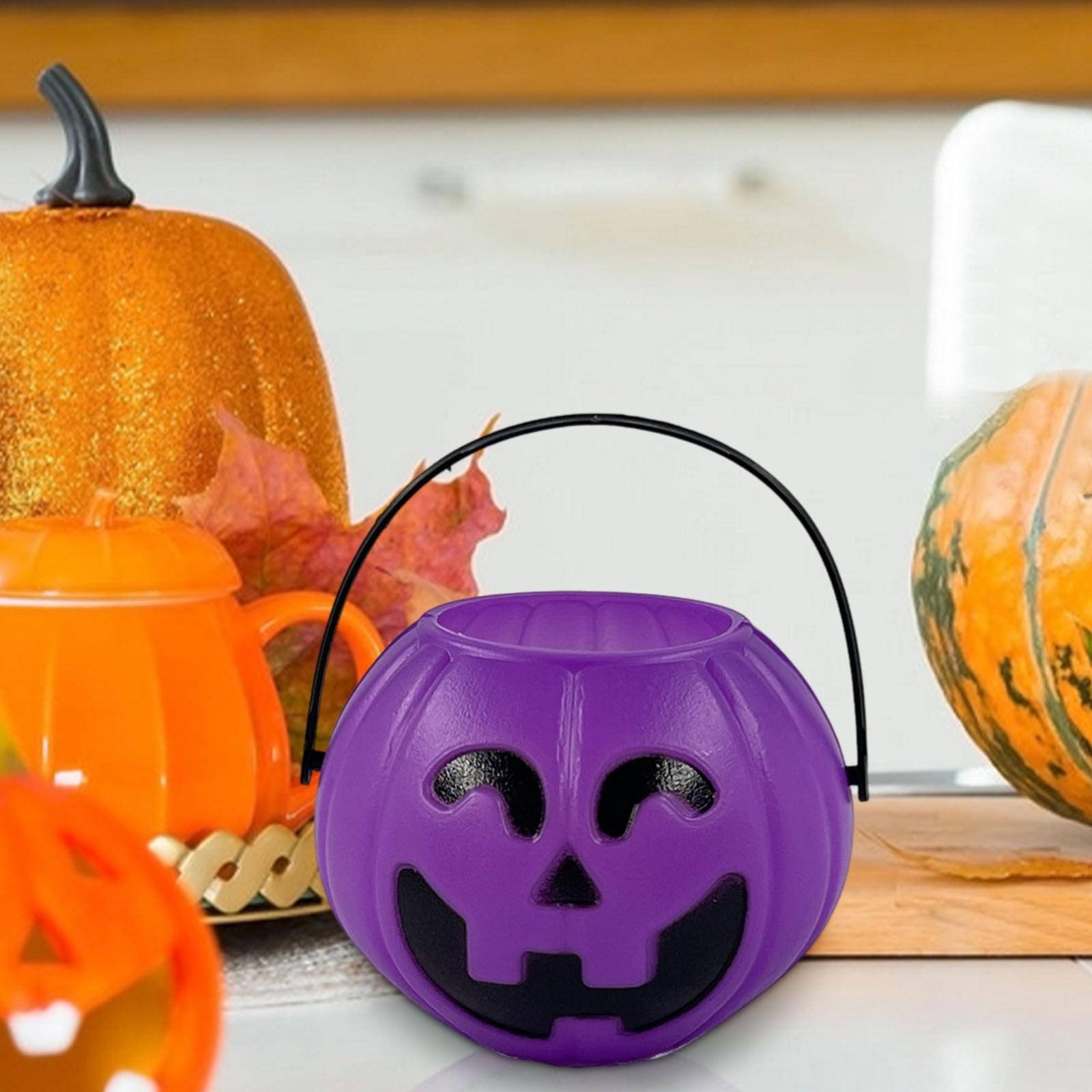 Halloween Candy Bucket Purple Pail Plastic Handled Holder | Party Prop ...