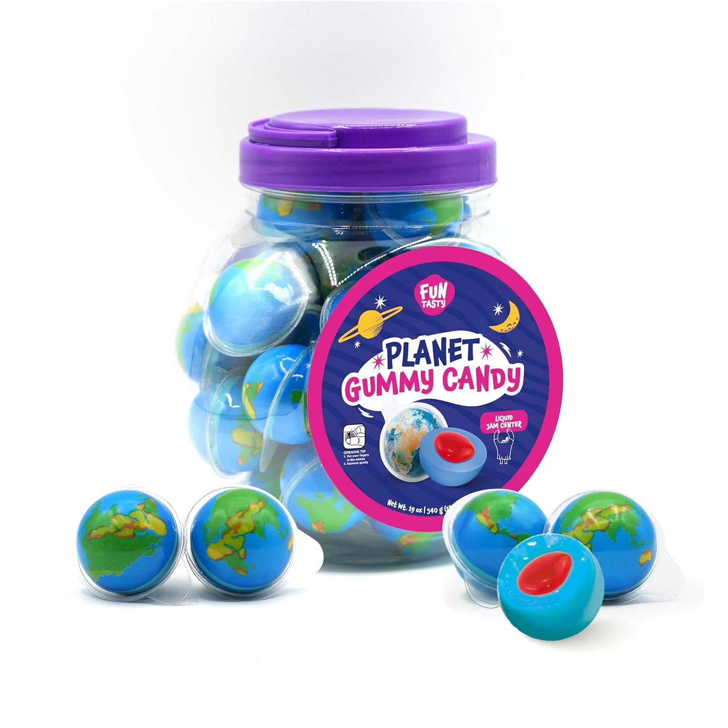 Funtasty Earth Planet Gummy Balls Candy, Strawberry Jam Center, 19 ...