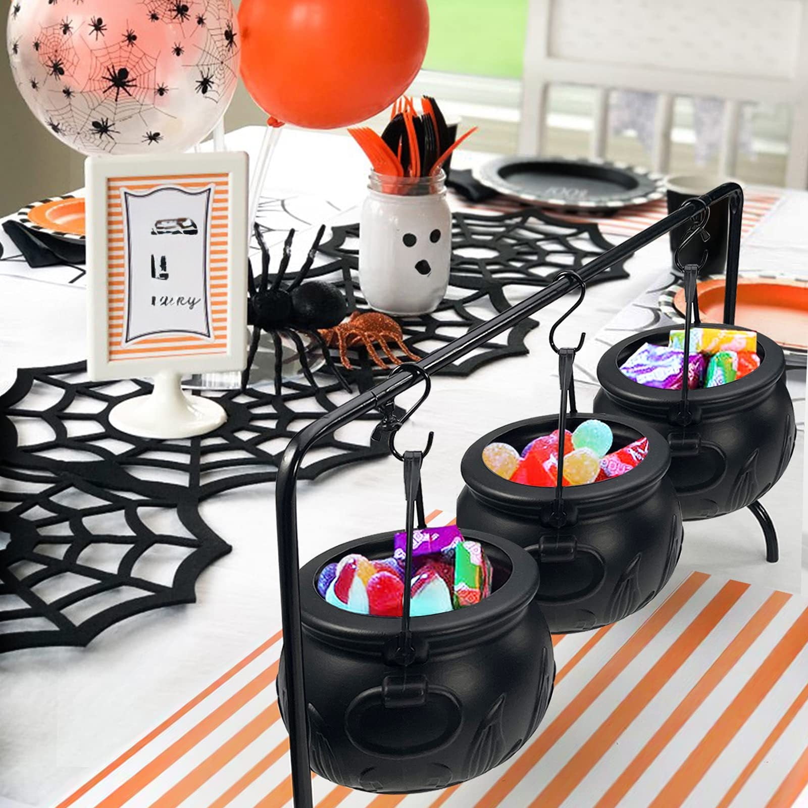 Halloween Candy Jars Set | Black Plastic & Metal Candy Bucket Stand | 3 ...
