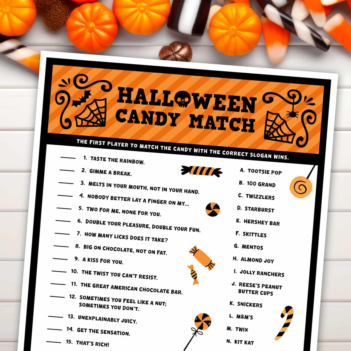 Halloween Candy Match Game, Halloween Party Activity, Trivia Quiz, Boo ...