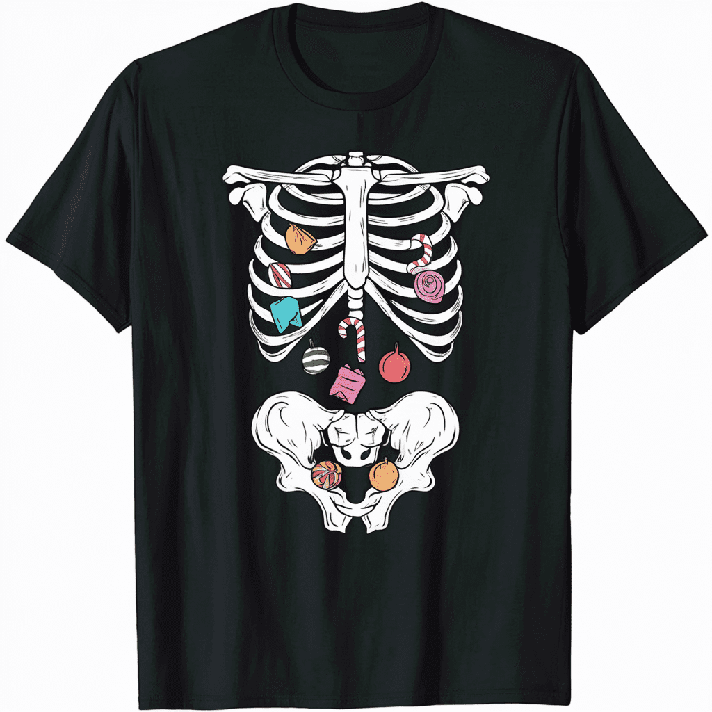 Halloween Candy Skeleton Rib Cage X-Ray Funny T-Shirt - Walmart.com