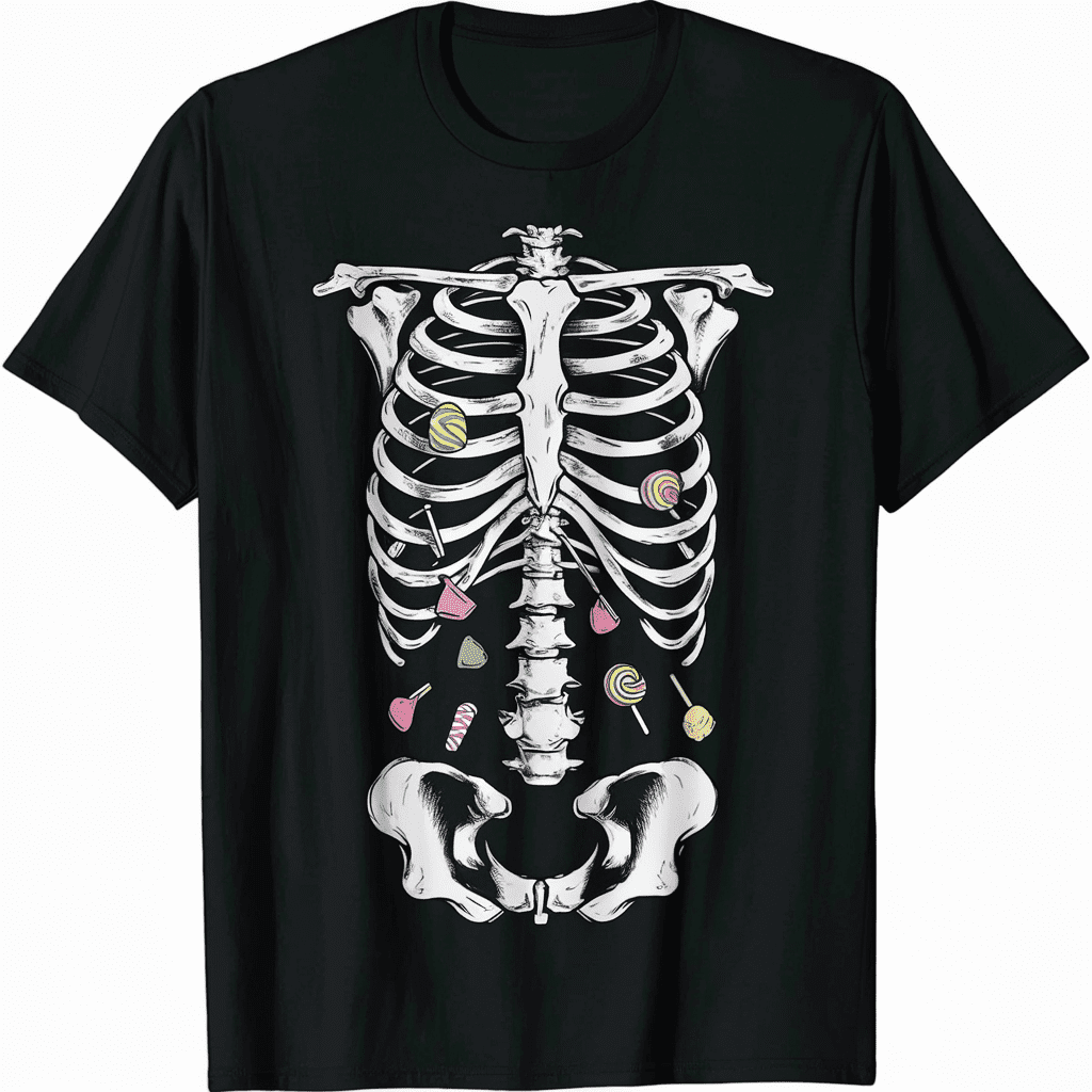 Halloween Candy Skeleton Rib Cage X-Ray Trick or Treat T-Shirt ...