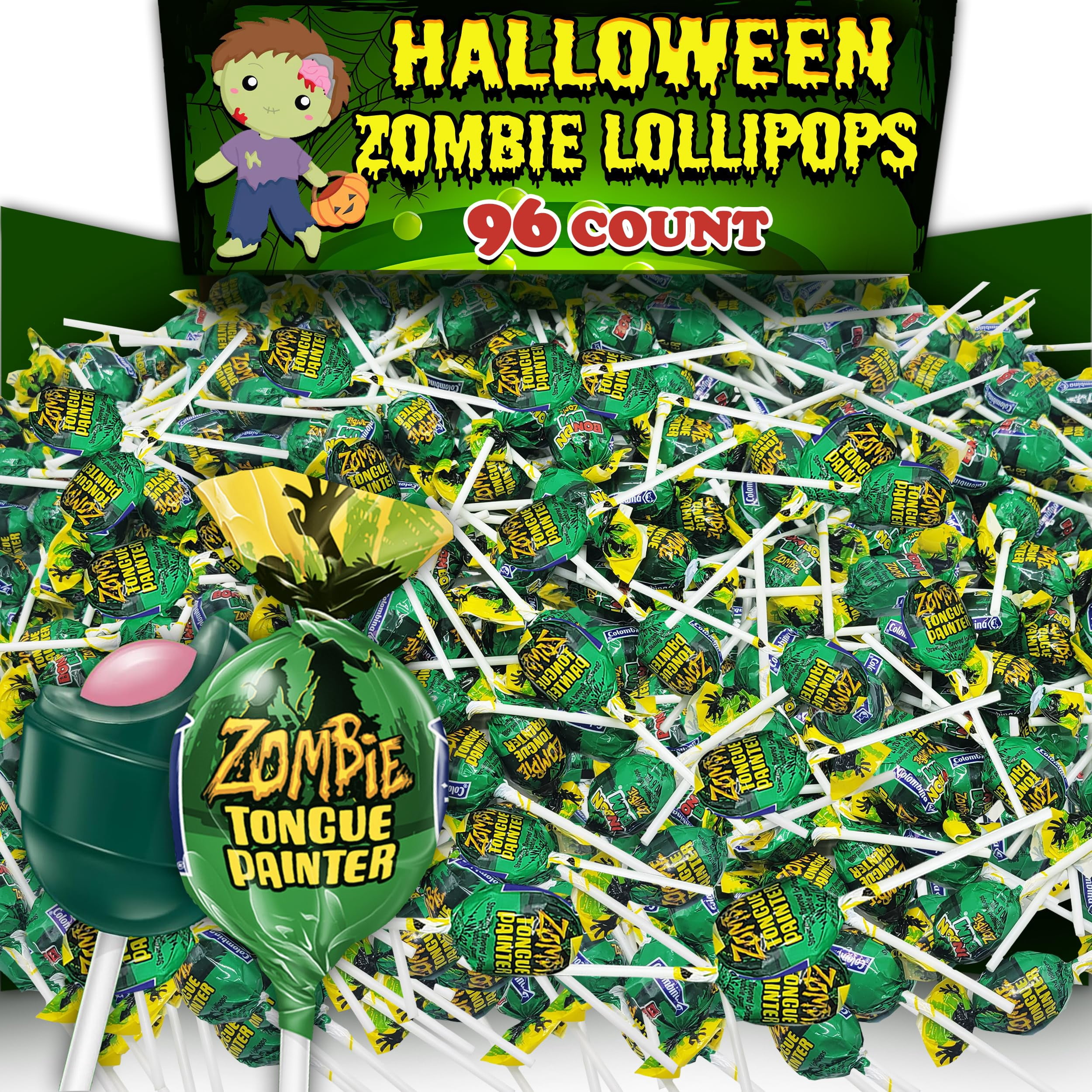 Halloween Candy Zombie Lollipops, 96 Count, Bulk Halloween Suckers ...