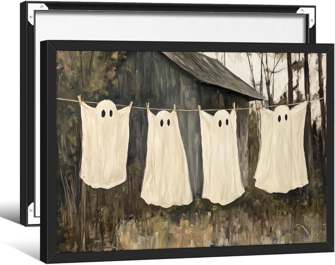 Halloween Canvas Wall Art Vintage Ghost Laundry Posters Muted Farmhouse ...