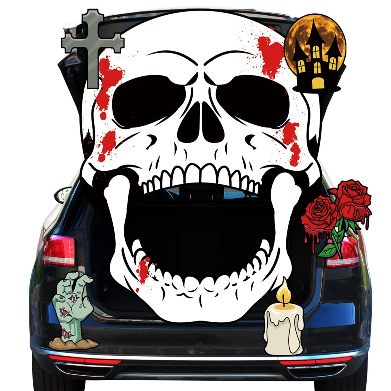 Halloween Car Trunk Decoration Set,Large Scary Skull Decal With Bloody ...