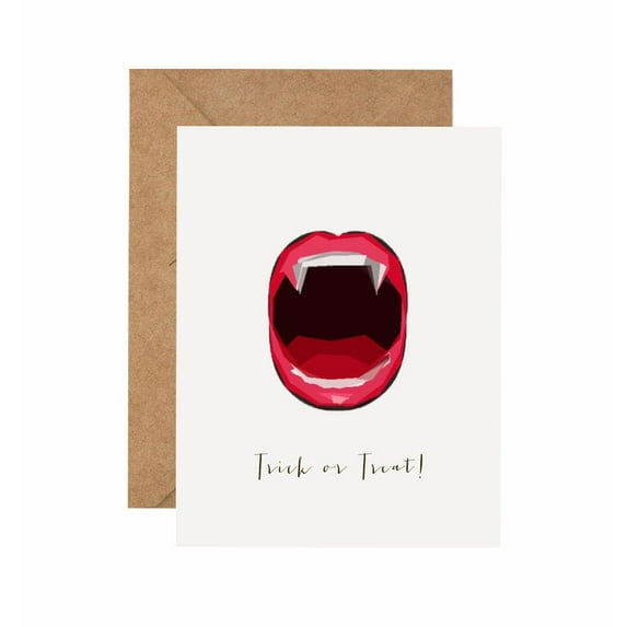 Halloween Card with Vampire Mouth Design – "Trick or Treat!" – Blank ...