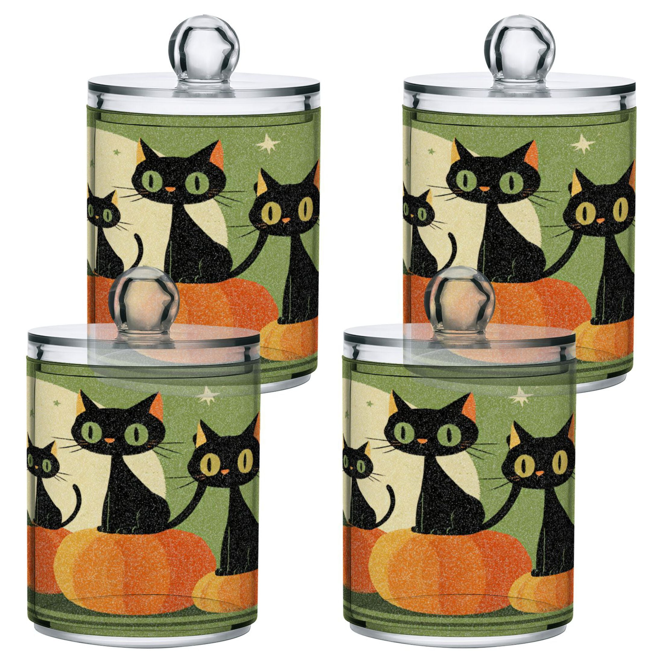 Halloween Cartoon Black Cats on Pumpkins Moon Translucent Plastic Cans ...