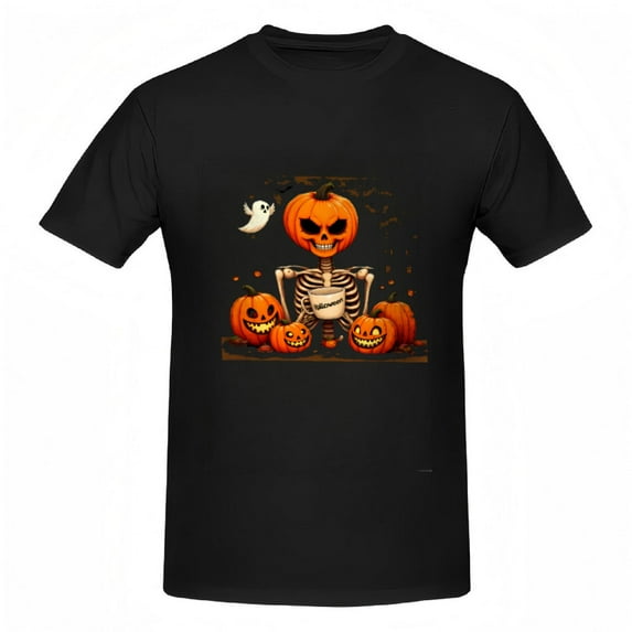 Halloween Cartoon Skeleton & Pumpkin Pattern Cotton Short Sleeve T ...