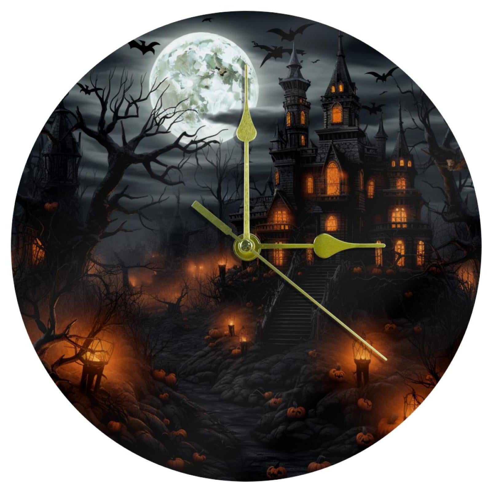 Halloween Castle 9.8-Inch Round Acrylic Wall Clock - Silent Non Ticking ...