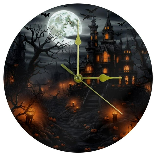 Halloween Castle 9.8-Inch Round Acrylic Wall Clock - Silent Non Ticking ...