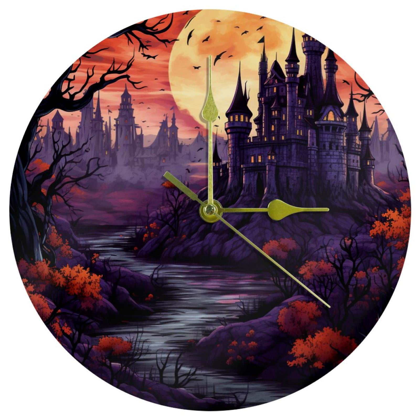 Halloween Castle 9.8 Inch Round Acrylic Wall Clock - Silent Non Ticking ...