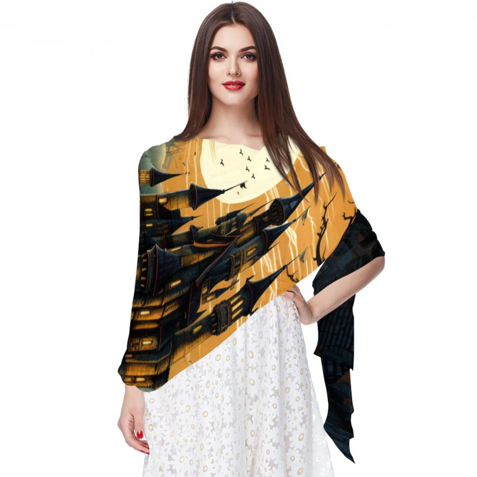 Halloween Castle Light and Breathable Chiffon Yarn Silk scarf for Women ...