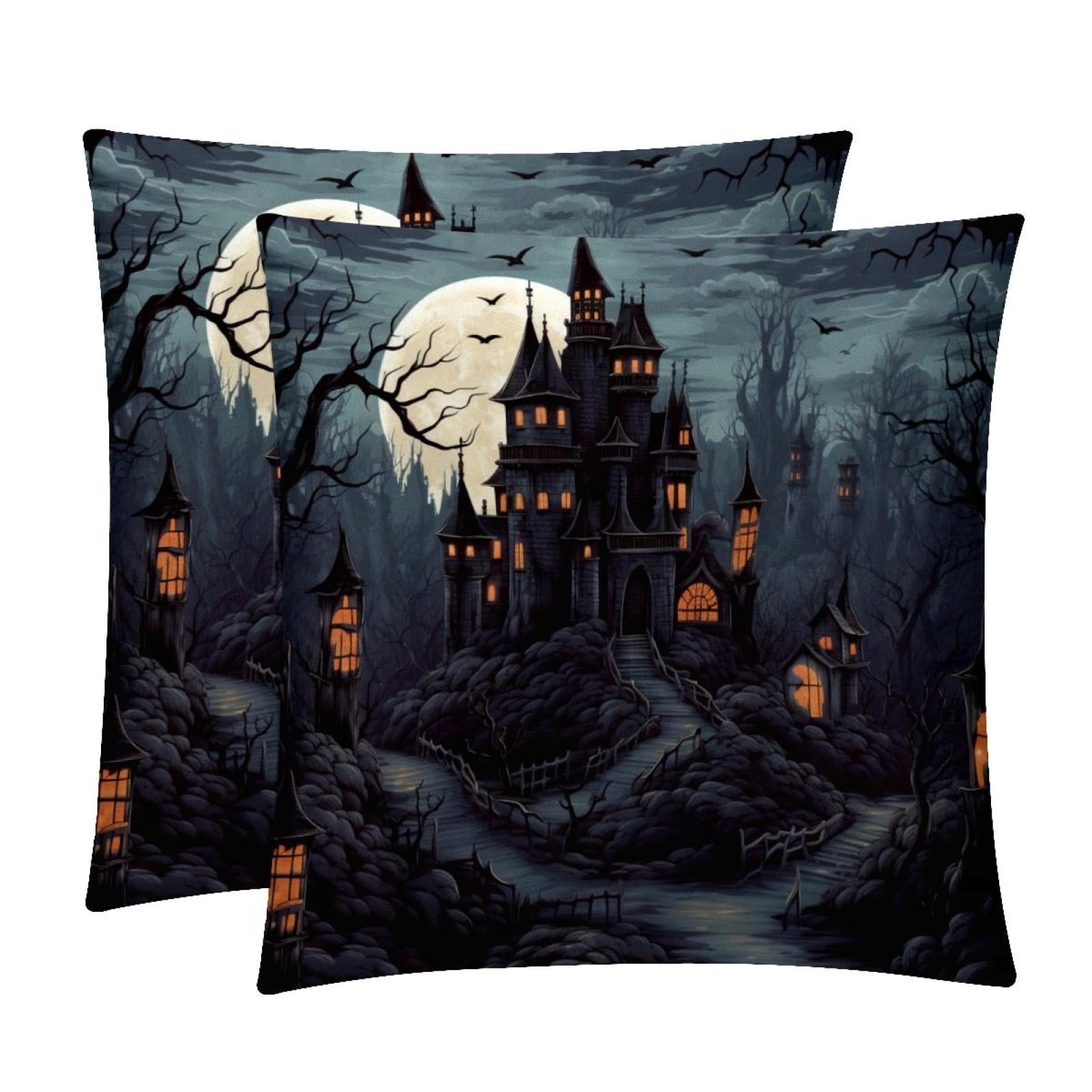 Halloween Castle Velvet Throw Pillow Covers Set of 2 - 16x16, 18x18 ...
