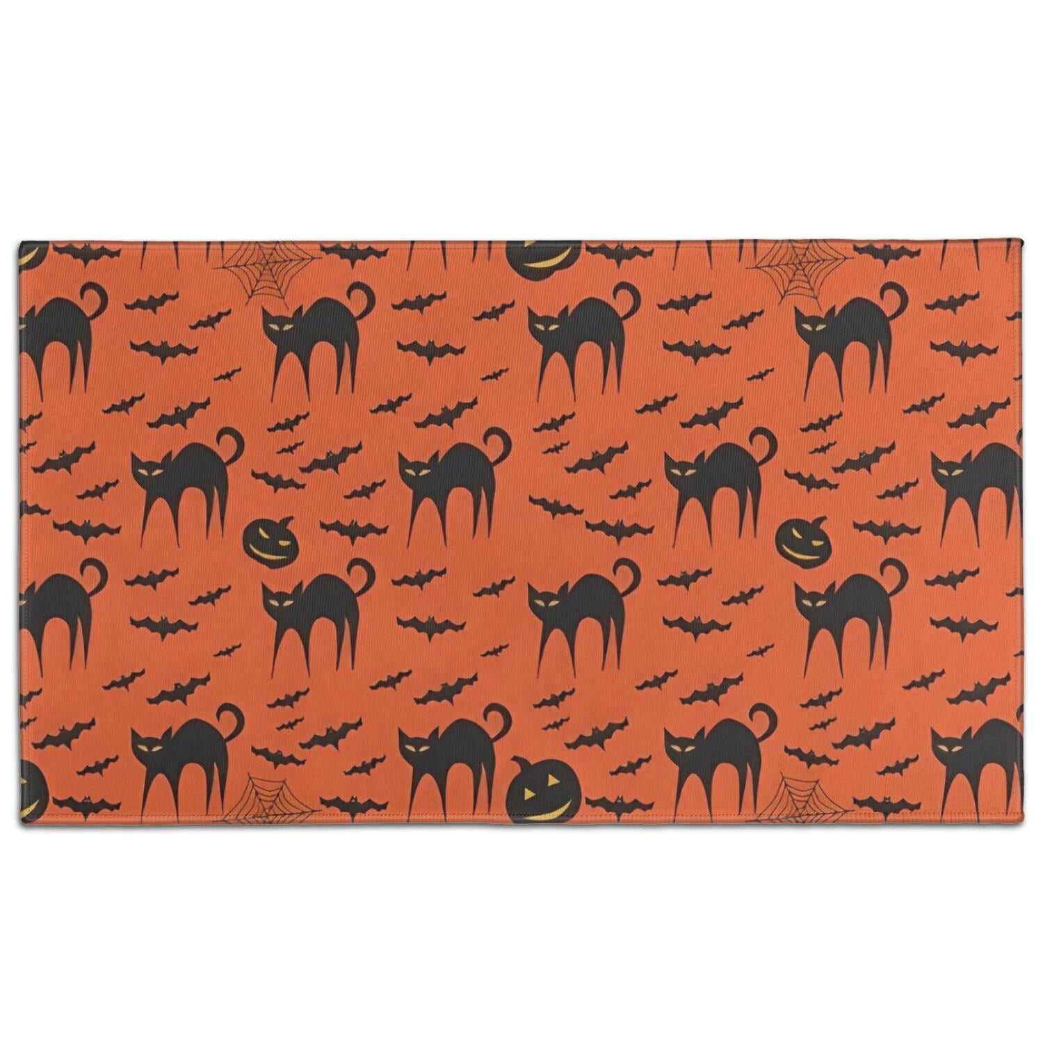 Halloween Cat & Bat Pattern Door Rugs,Washable Non Slip Door Mats ...