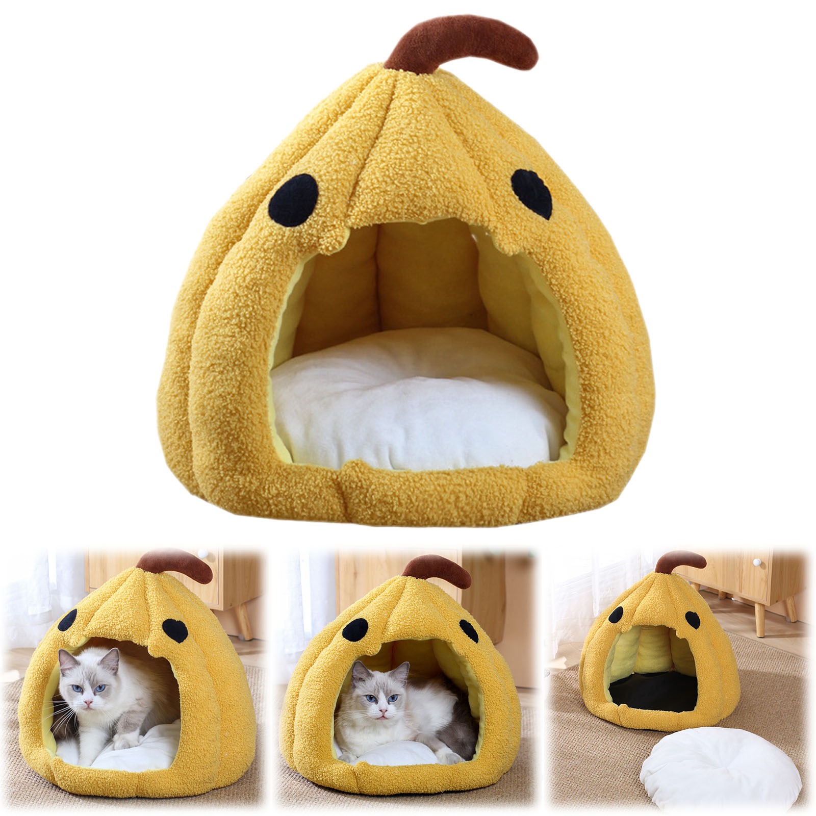 Halloween Cat Beds for Indoor, Pumpkin Cat House, Cute Pumpkin Shape ...