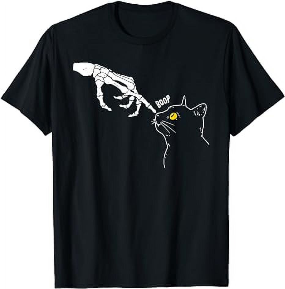 Halloween Cat Black Lover Skeleton Hand Boop Funny T-Shirt - Walmart.com