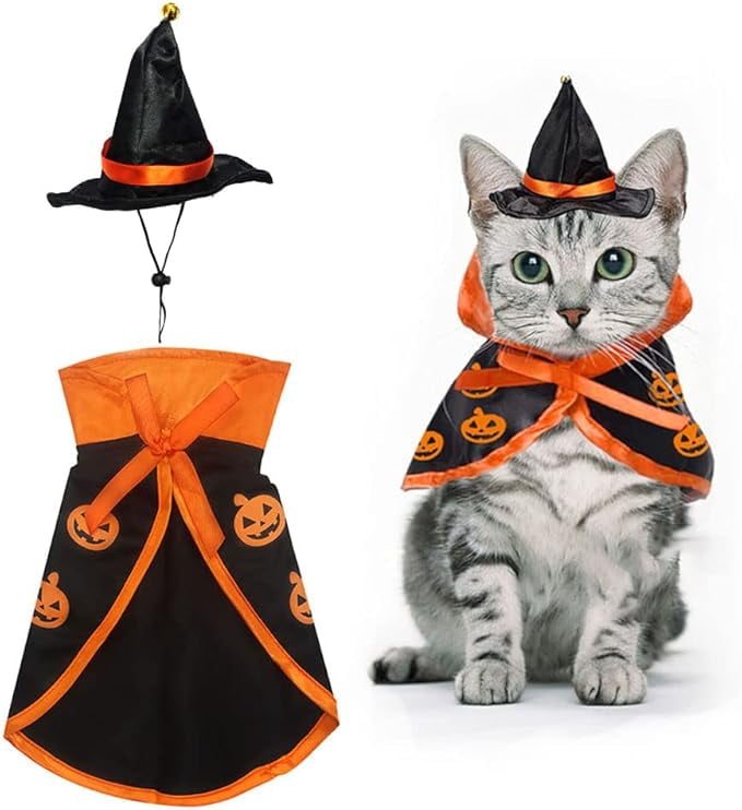 Halloween Cat Costume Cloak & Hat, Black/Orange, 2 Piece Set - Walmart.com