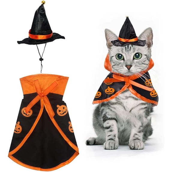 Halloween Cat Costume Cloak & Hat, Black/Orange, 2 Piece Set - Walmart.com