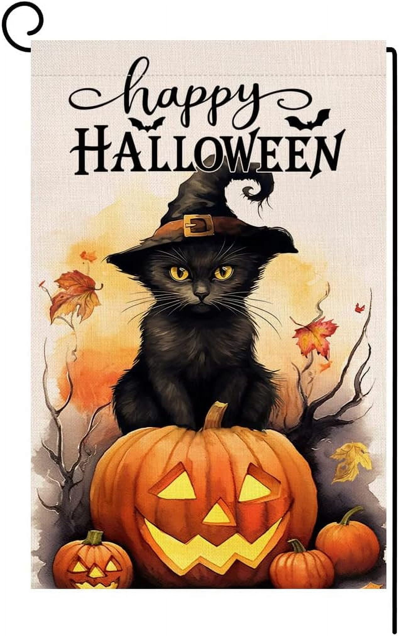Halloween Cat Garden Flag Vertical Double Sided Happy Halloween Pumpkin ...