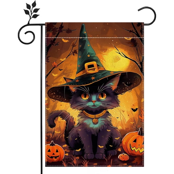Halloween Garden Flag, Halloween Black Cat Pumpkin Street Double Sided ...