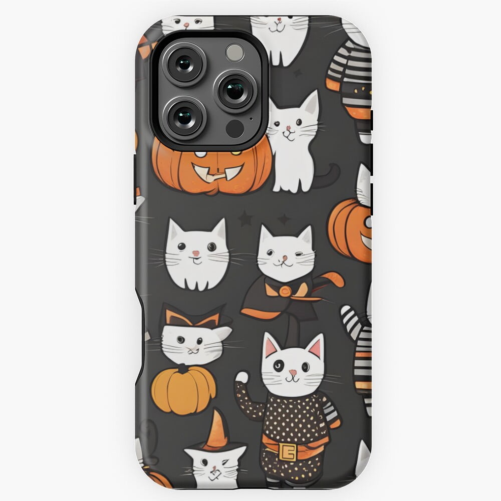 Halloween Cat Pattern Spooky Phone Case for iPhone 16 15 14 13 12 11 ...