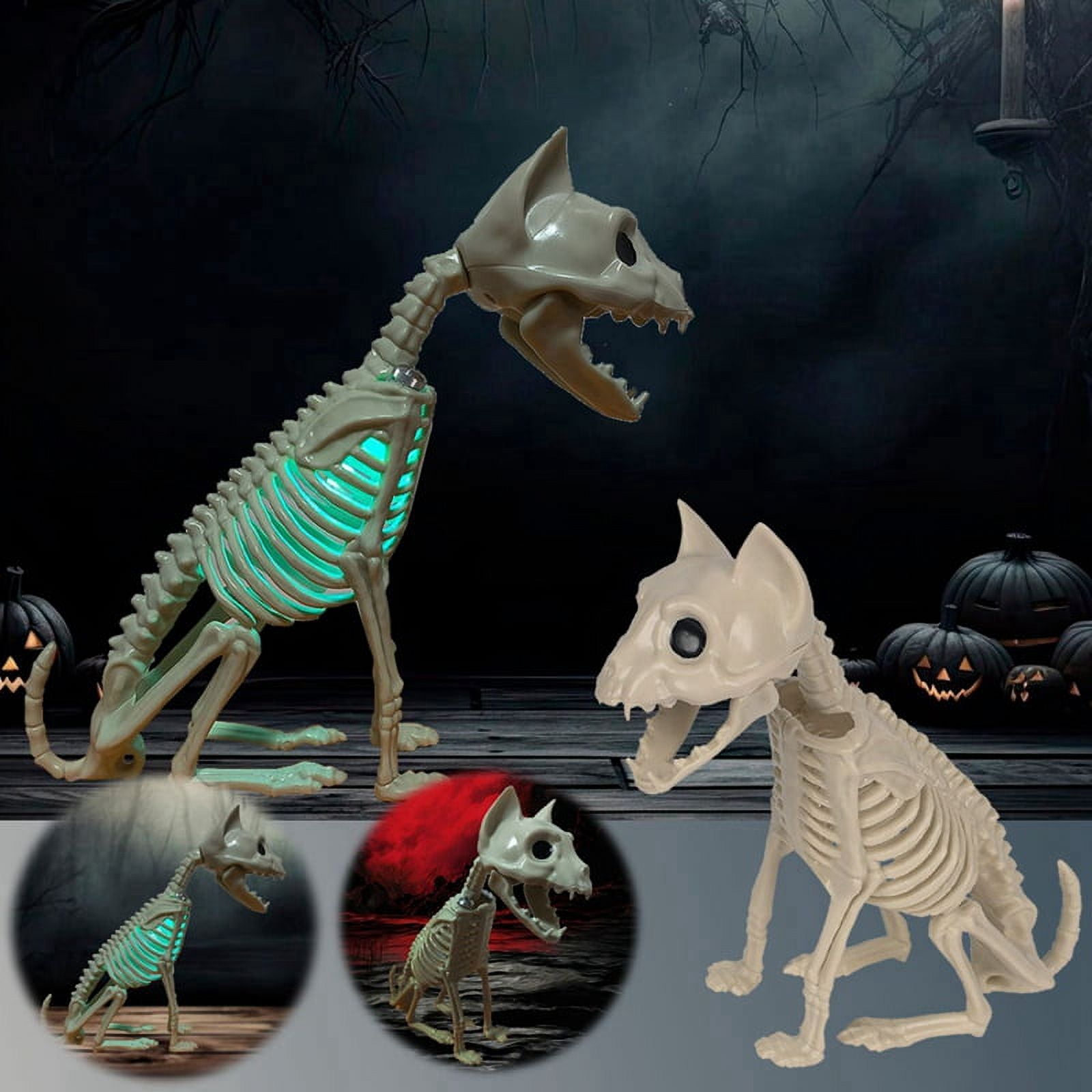 Halloween Cat Statue Skeleton Ornament Model with Light Aesthetic ...