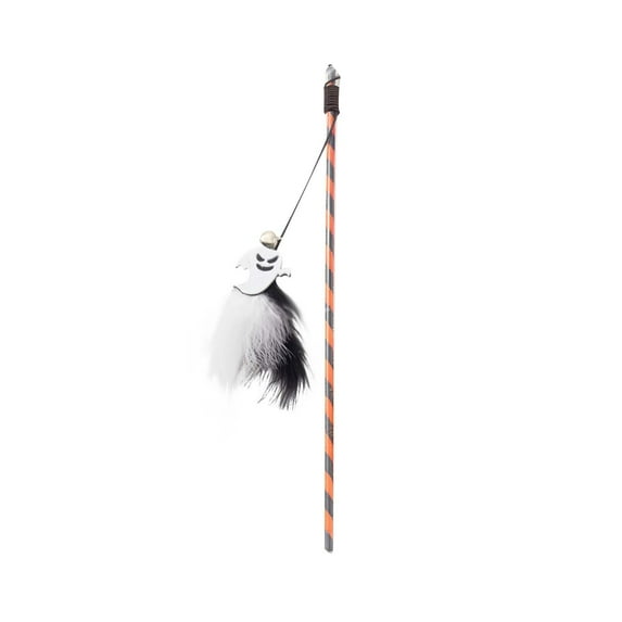 Halloween Cat Teaser Wand - With Pumpkin Ghost Decoration Feathers ...
