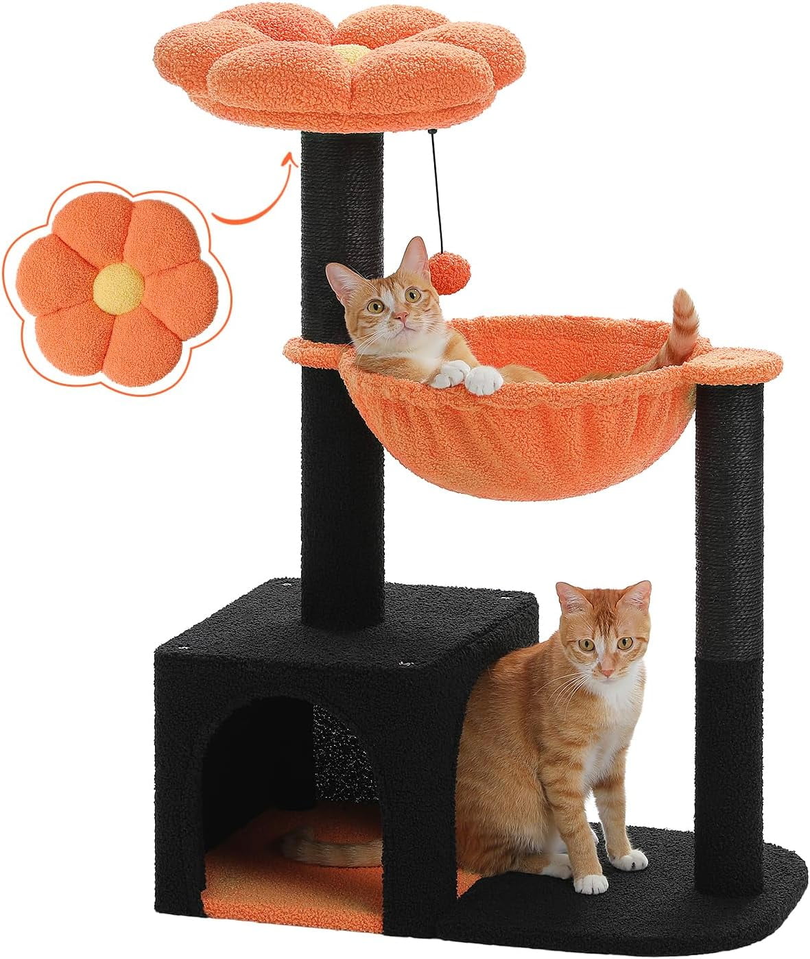 Halloween Cat Tree with Yellow Flower Perch - Black Scratching Posts ...