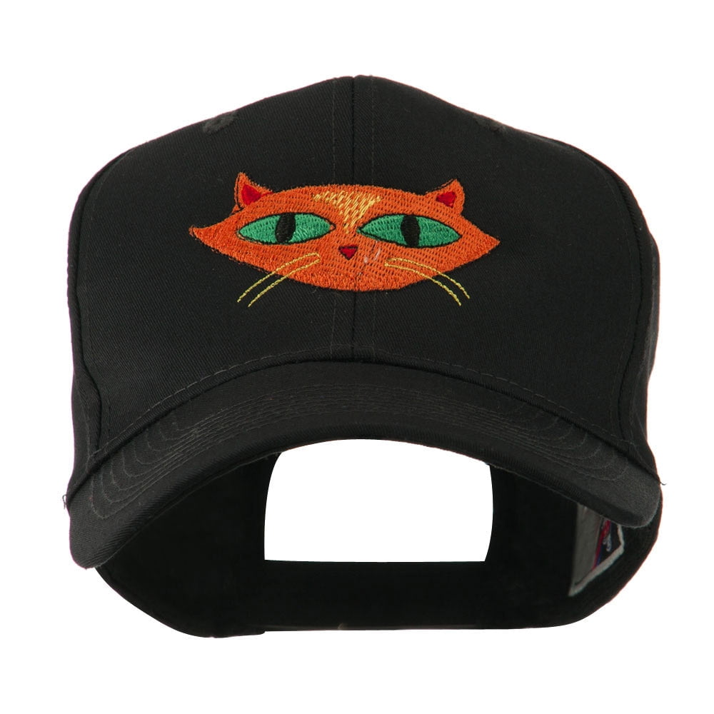 Halloween Cat with Green Eyes Embroidered Cap - Black OSFM - Walmart.com
