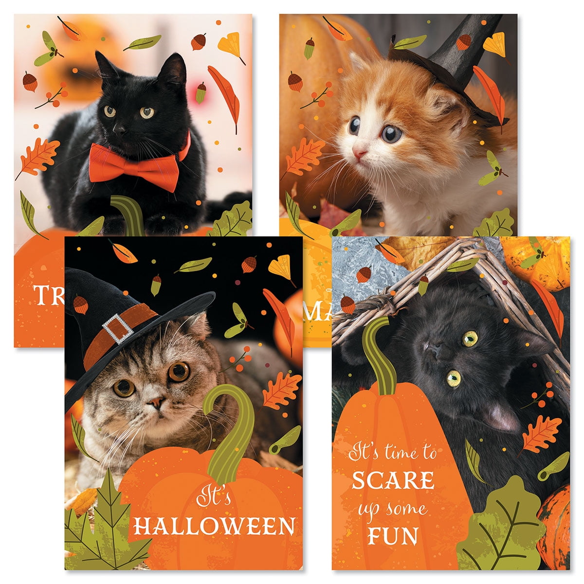 Halloween Cats Halloween Cards - Set of 8 with 4 Designs with Envelopes ...