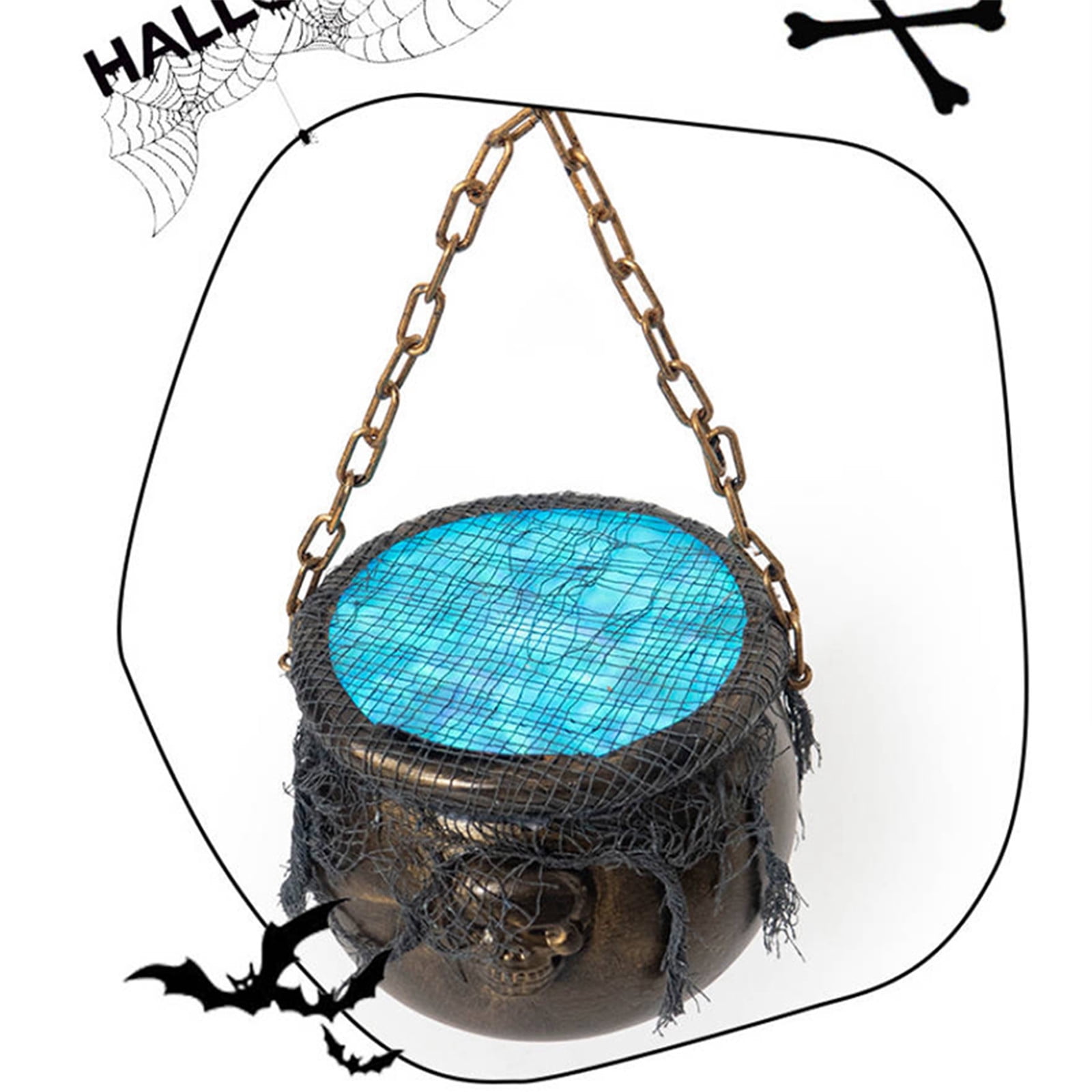 Halloween Cauldron Decoration with Purple Spider Web Light,Hanging ...