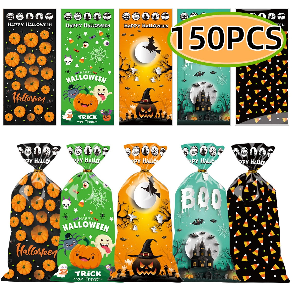 Halloween Treat Bags Halloween Cellophane Candy Bags with Twists for ...