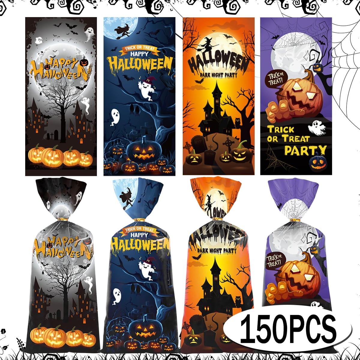 Halloween Cellophane Treat Bags Candy Cookie Bags with Twist Ties for ...