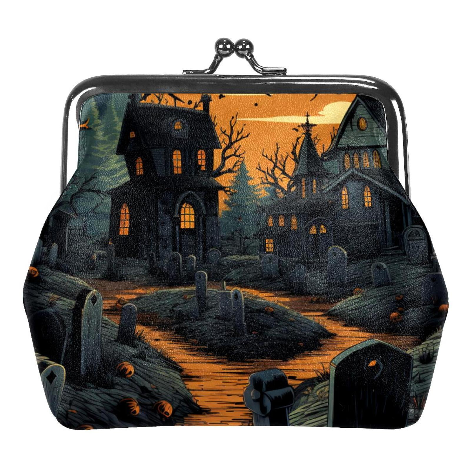 Halloween Cemetery Durable Microfiber Coin Purse with Zinc Alloy Jaws ...