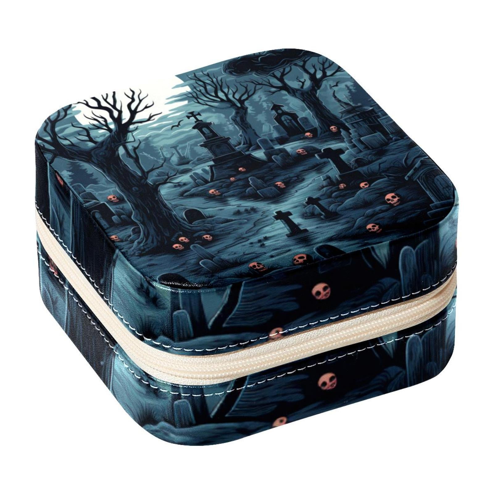 Halloween Cemetery Travel Portable Square Decorative Box with Necklace ...