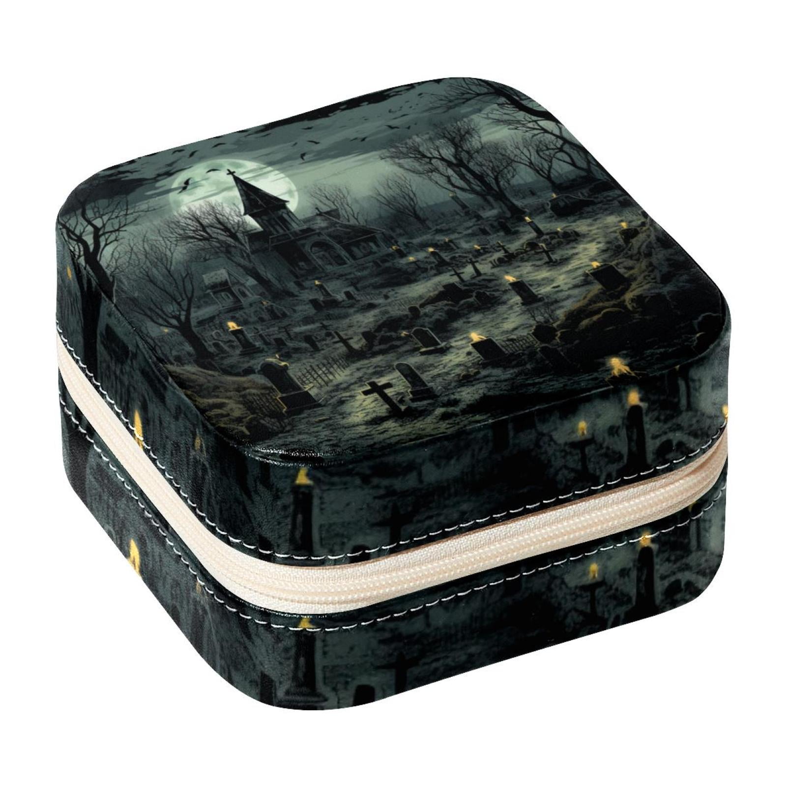 Halloween Cemetery Travel Portable Square Jewelry Box Earring Necklace ...