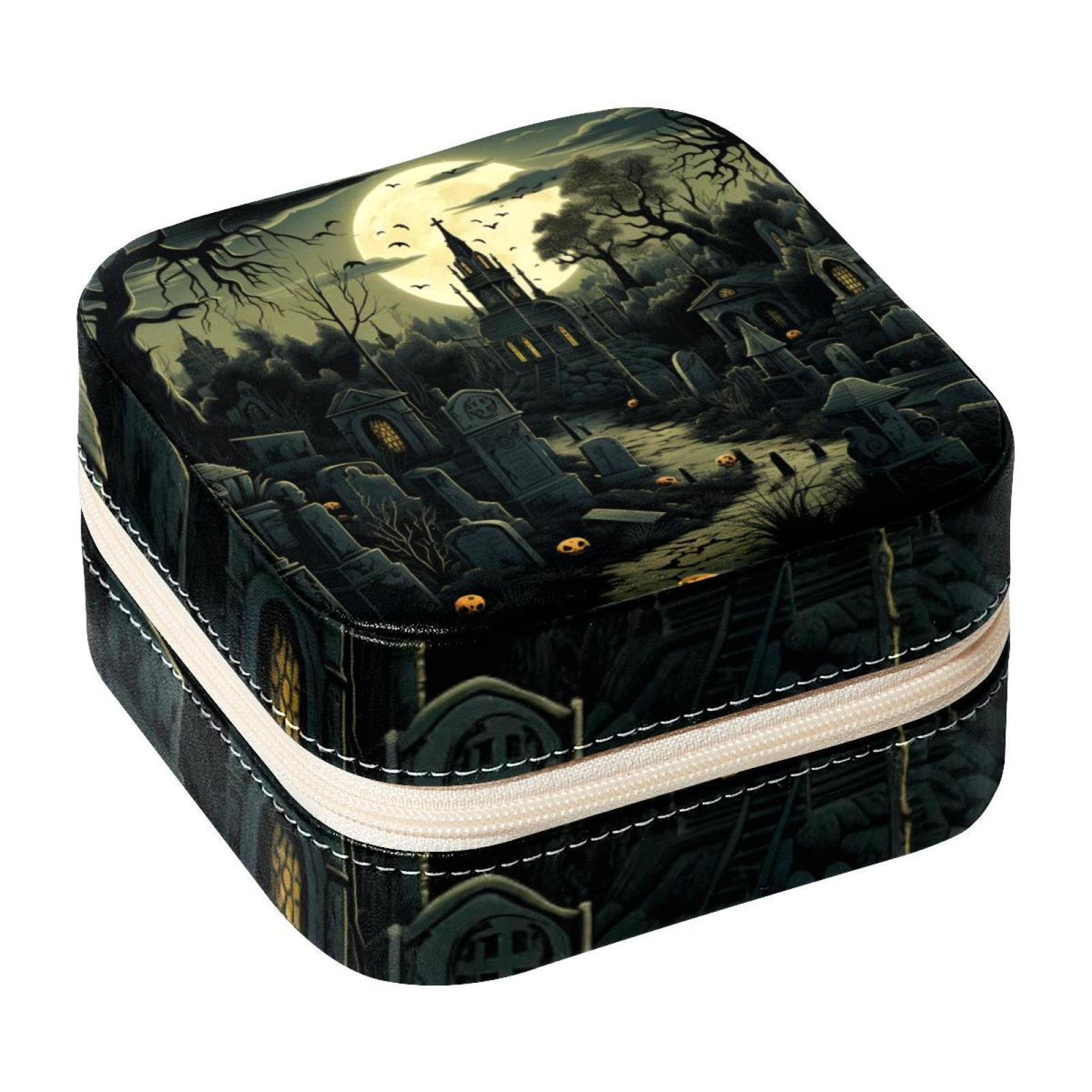 Halloween Cemetery Travel Portable Square Jewelry Box Earring Necklace ...