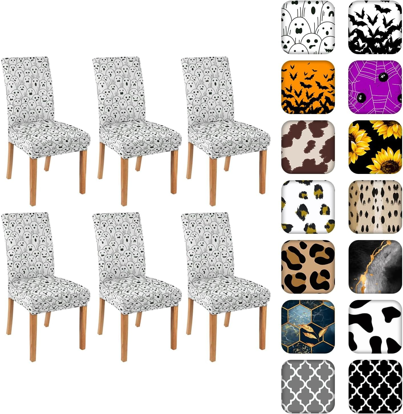Halloween Chair Covers for Dining Room Set Of 6, Halloween Ghost ...