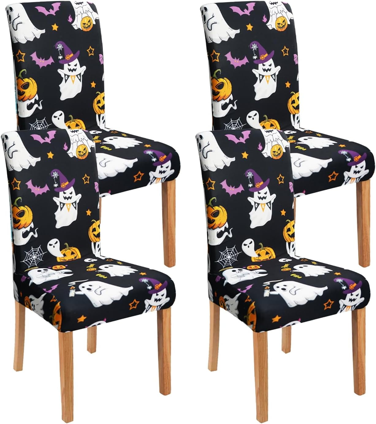 Halloween Chair Covers Set of 4, Cute Pumpkin Ghost Dining Chair ...
