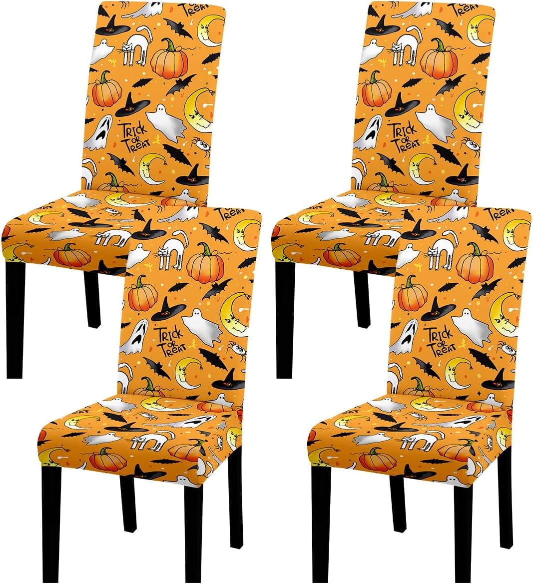 Halloween Chair Covers Set of 4-Only Chair Slipcovers,Yellow Halloween ...