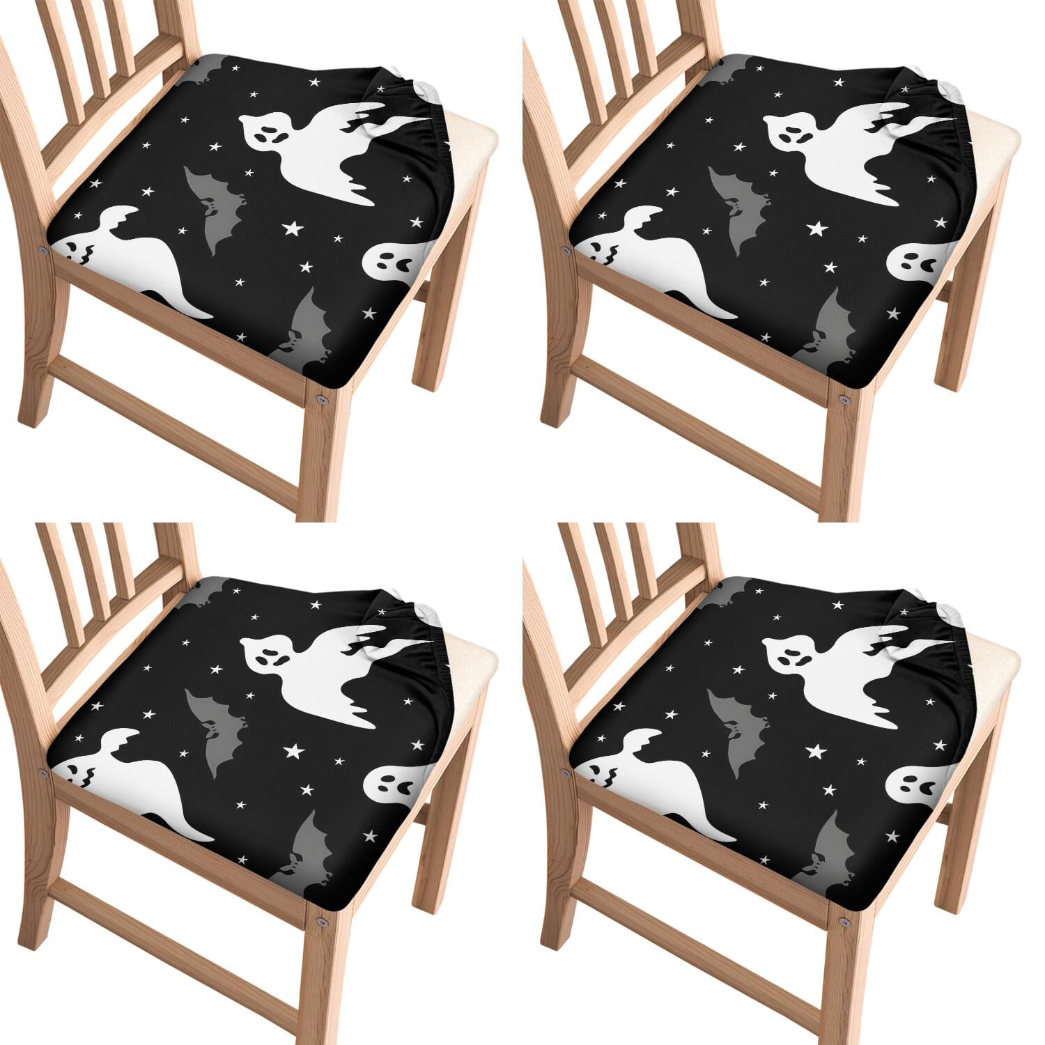 Halloween Chair Covers Set of 4 - Spooky Ghost Print Stretchable Dining ...