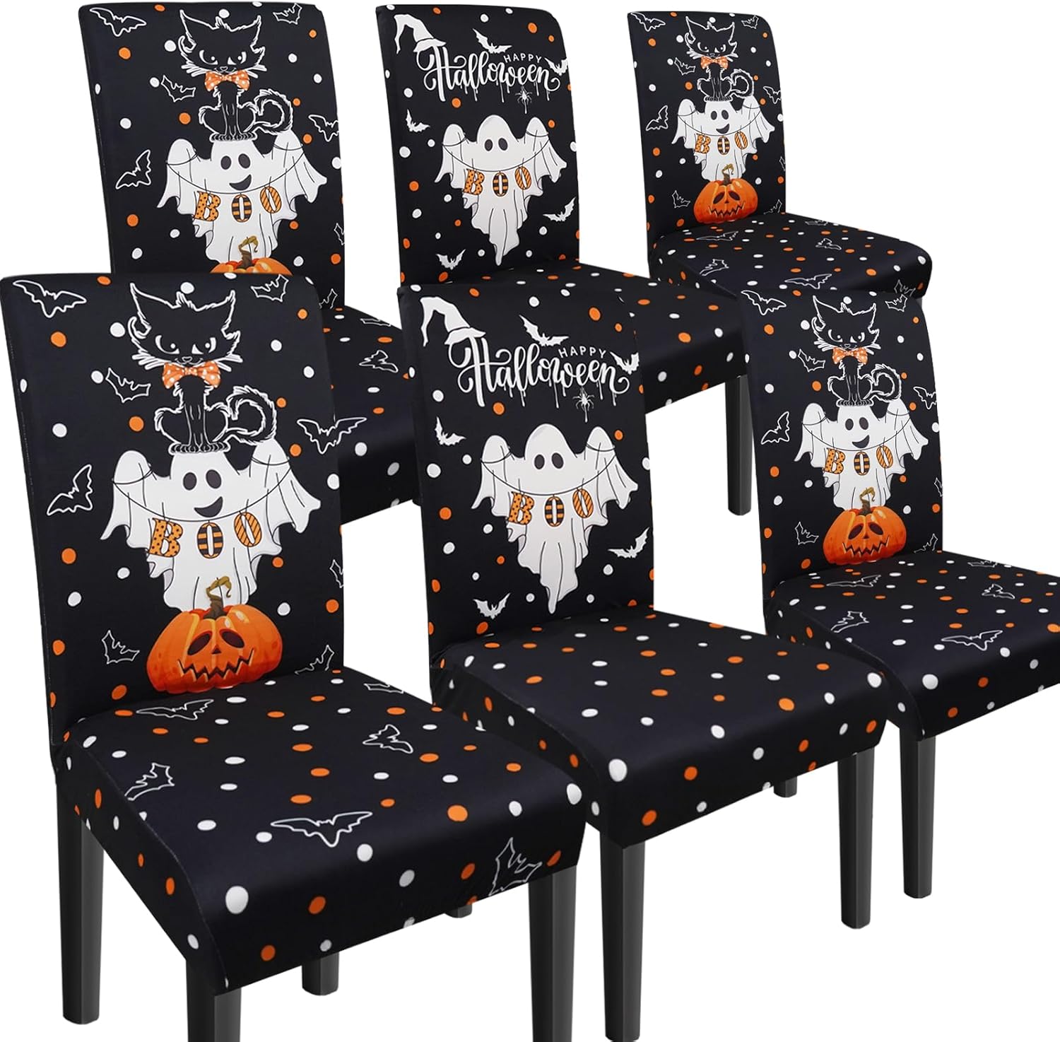 Halloween Chair Covers Set of 6 Ghost Dining Chair Covers for Party ...
