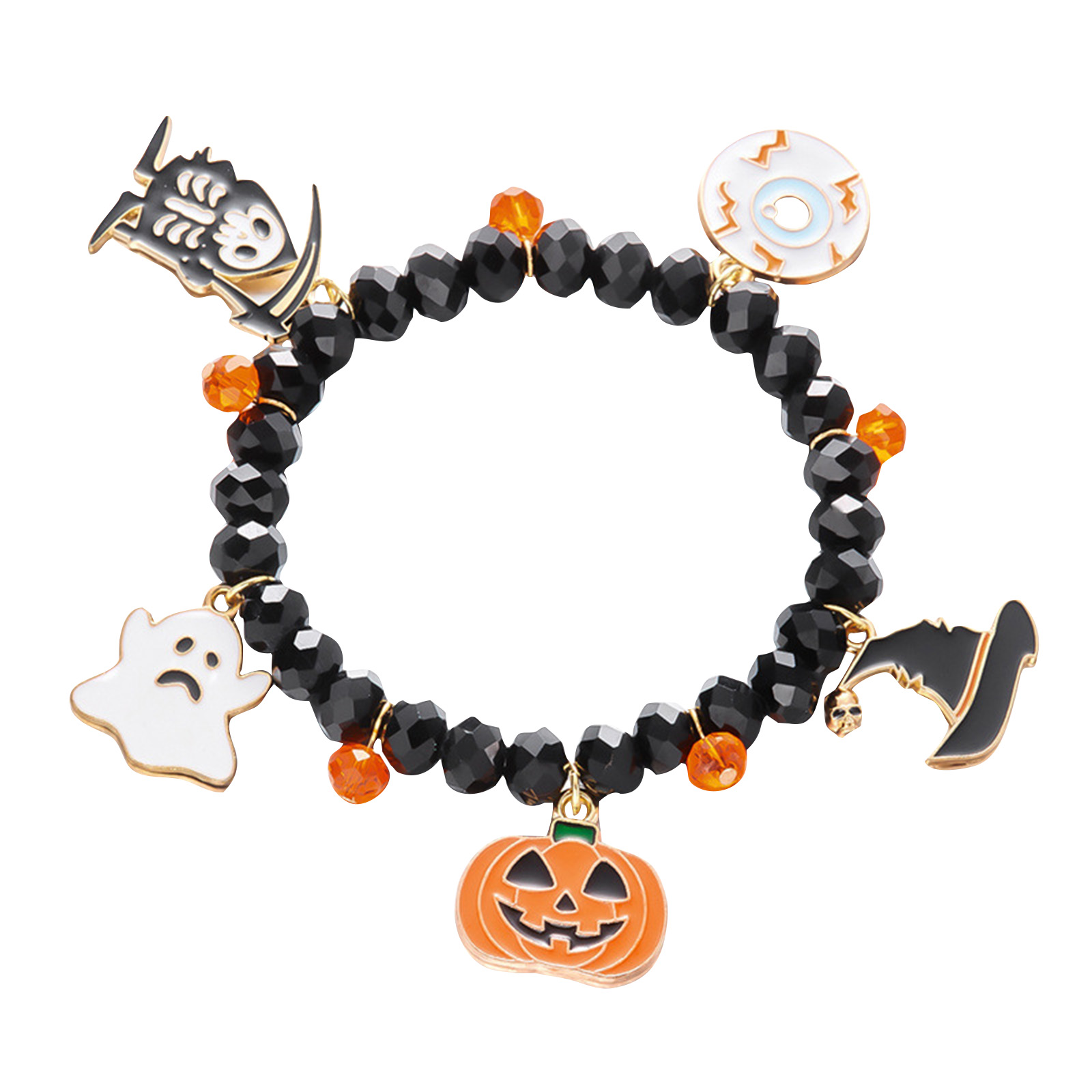 Halloween Charm Bracelets Pumpkin Ghost Bat Spider Witch Hat Stretch ...