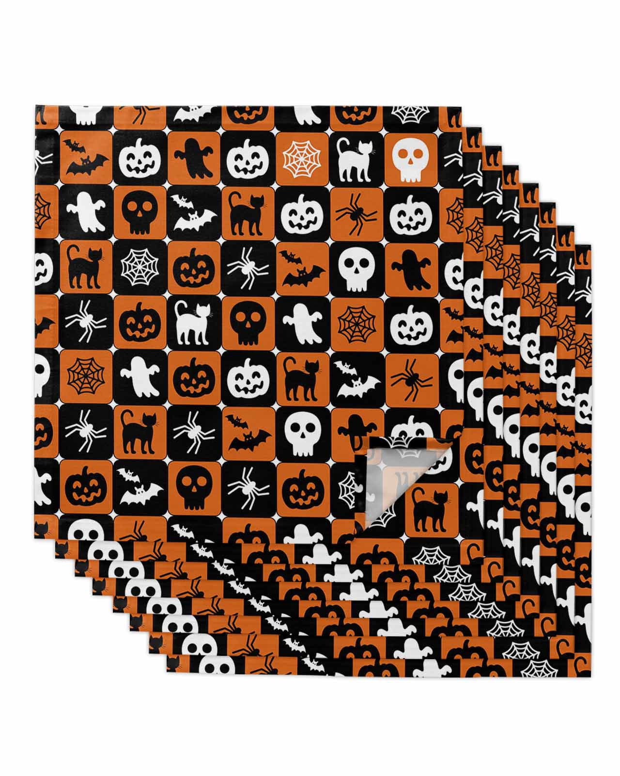 Halloween Checkered Cloth Napkins Set of 8 Reusable Dinner Napkins ...