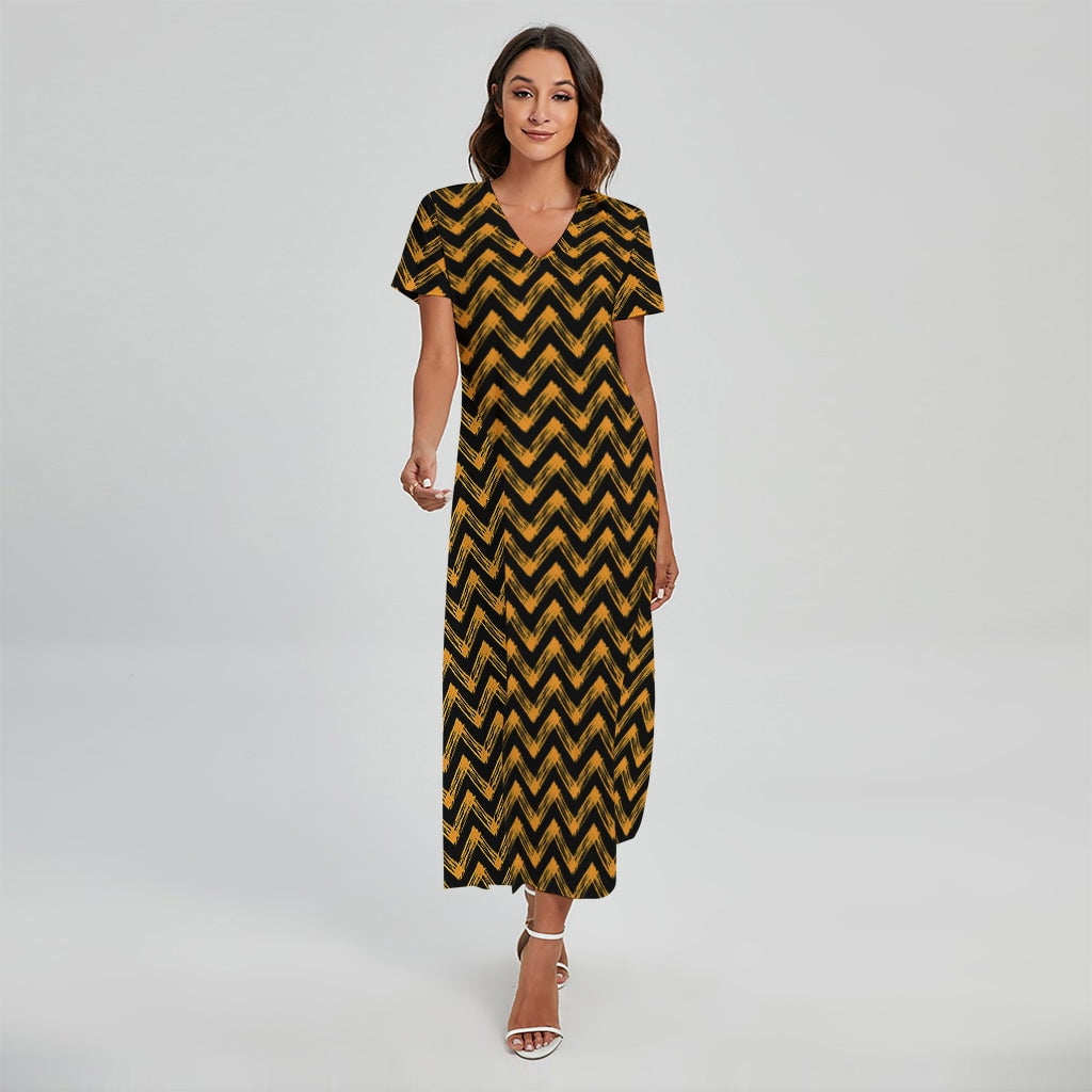 Halloween Chevron Pattern Printed Short Sleeve Maxi Dress, Halloween ...