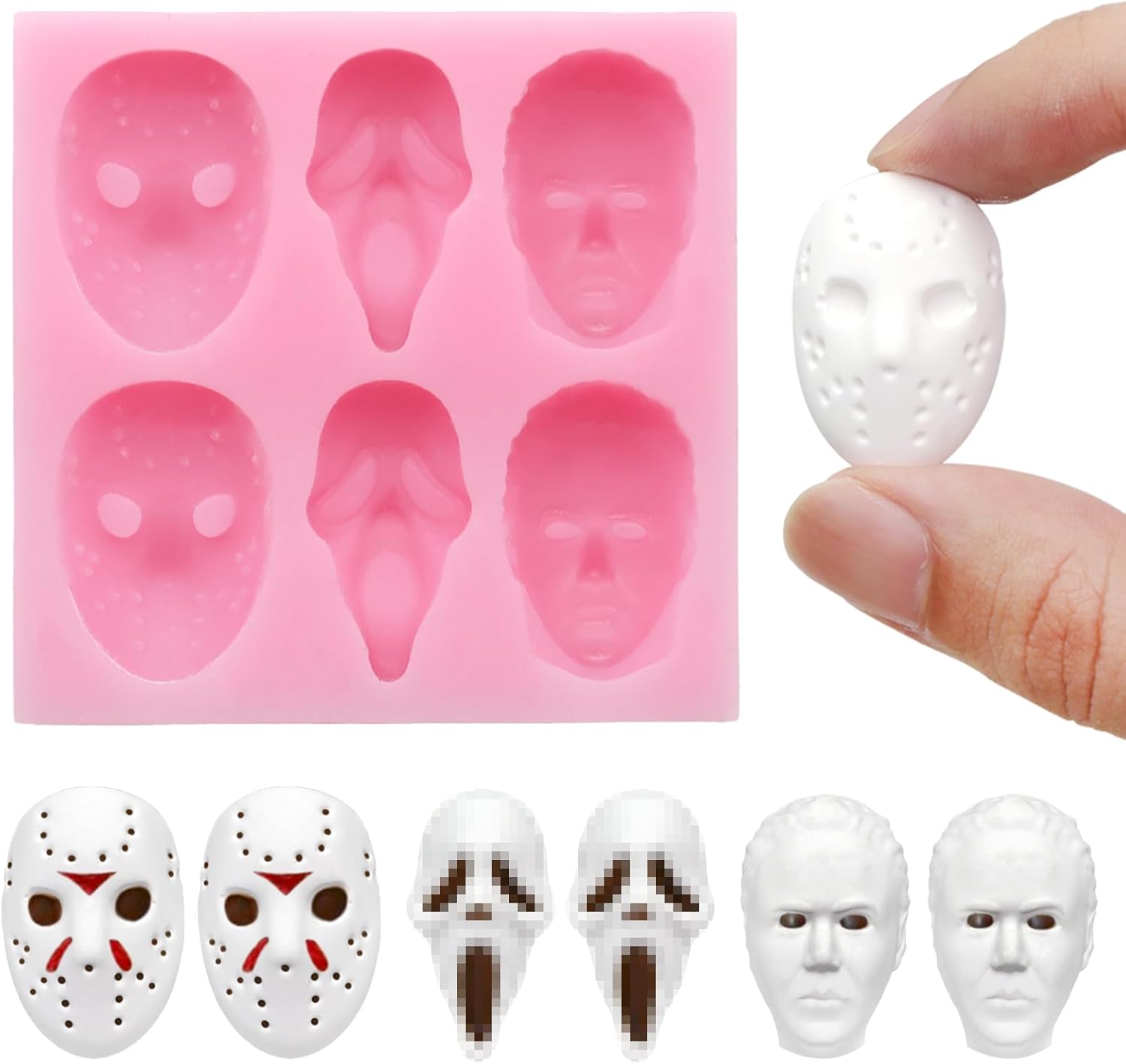 Halloween Chocolate Mold 3D Skull Scary Movie Characters Pink Silicone ...